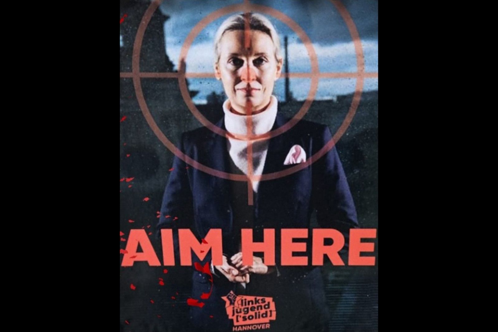 „Aim here“: Linksjugend verteilt Aufkleber mit AfD-Chefin Weidel im Fadenkreuz